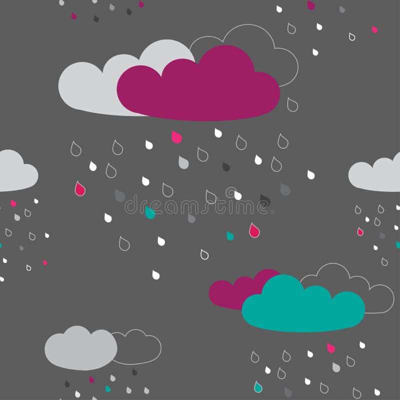 Retro Cloud Seamless Pattern with Rain Symbol, Hipster Background Made ...