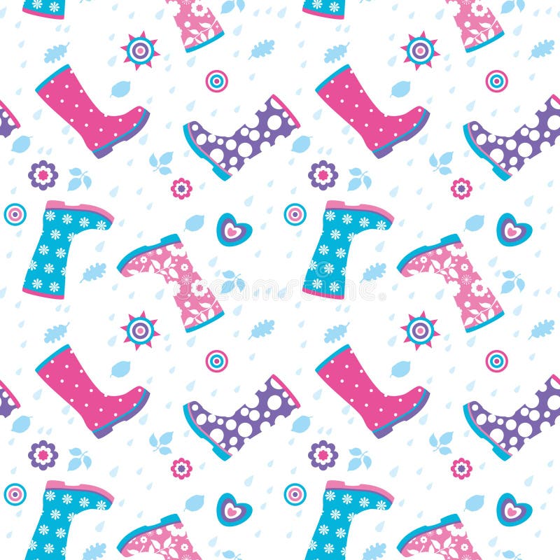 Seamless Pattern with Colorful Rubber Boots Stock Vector - Illustration ...