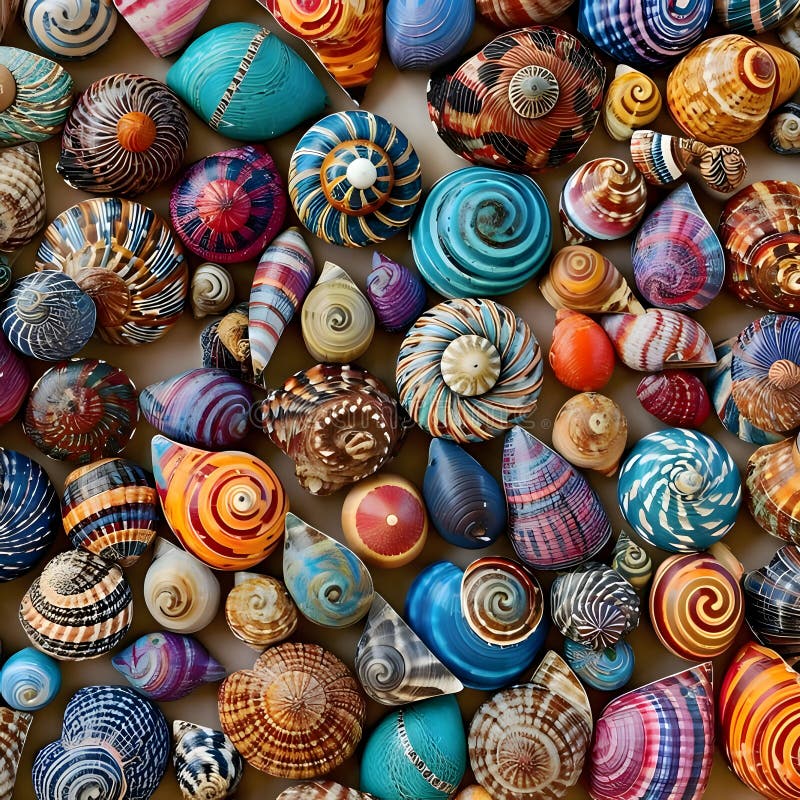 Seamless Pattern with Colorful Seashells on a Brown Background Stock ...