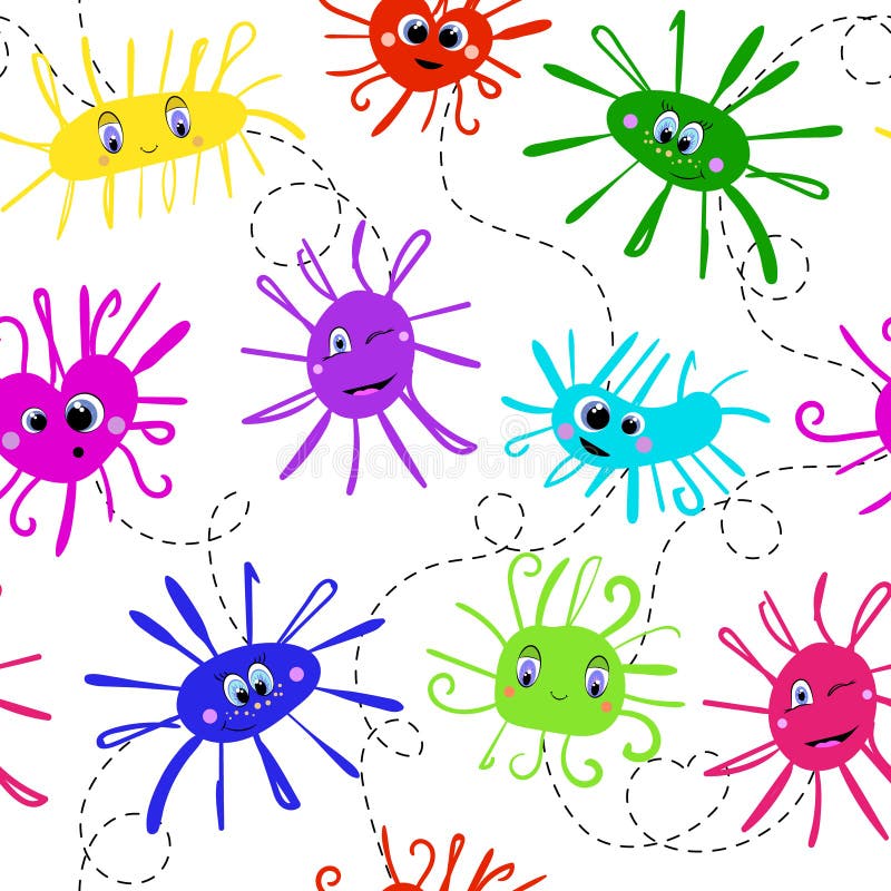 Seamless Pattern with Colorful Smiling Creatures. Stock Vector ...