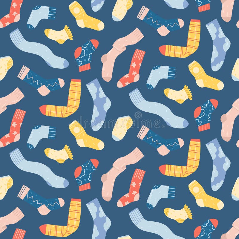 Seamless Pattern with Colorful Socks and Stockings on a Dusty Blue ...