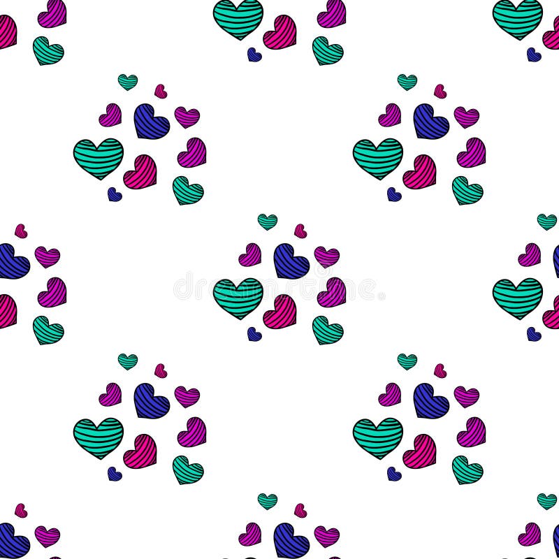 Seamless Pattern With Colorful Striped Hearts Stock Illustration ...