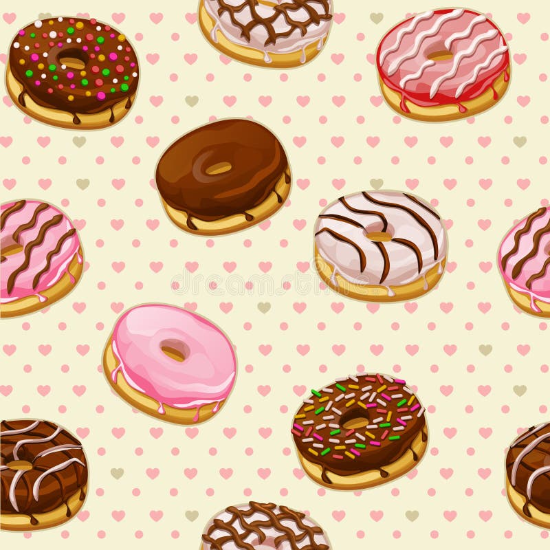 Seamless Pattern With Colorful Tasty Donuts Stock Vector Illustration