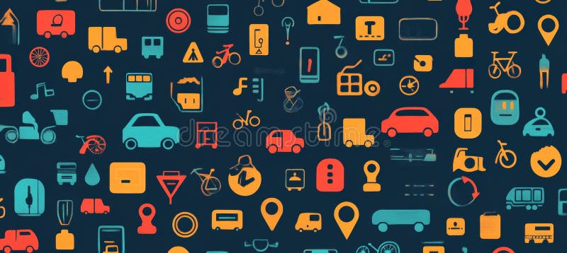 Seamless Pattern of Colorful Transportation and Logistics Icons on a ...
