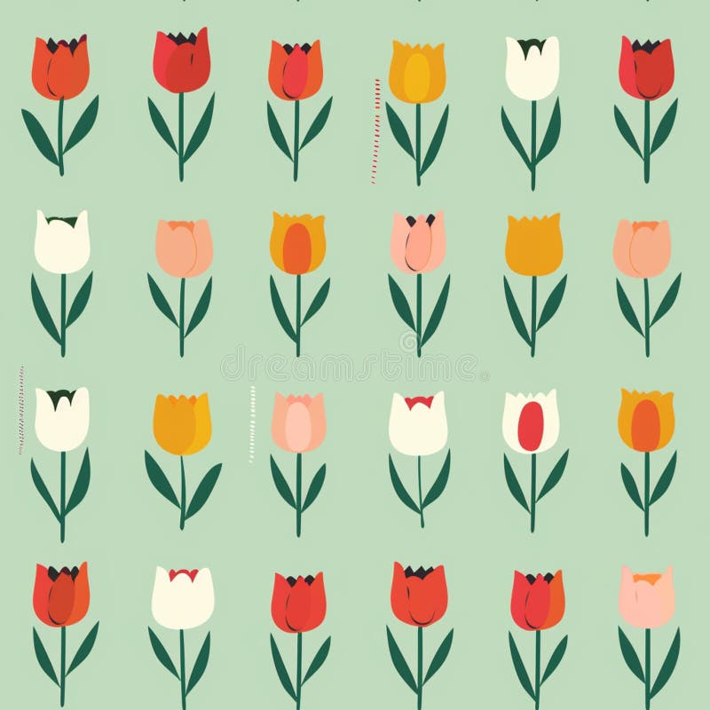 Seamless Pattern of Colorful Tulipson Pale Green Background. Abstract ...