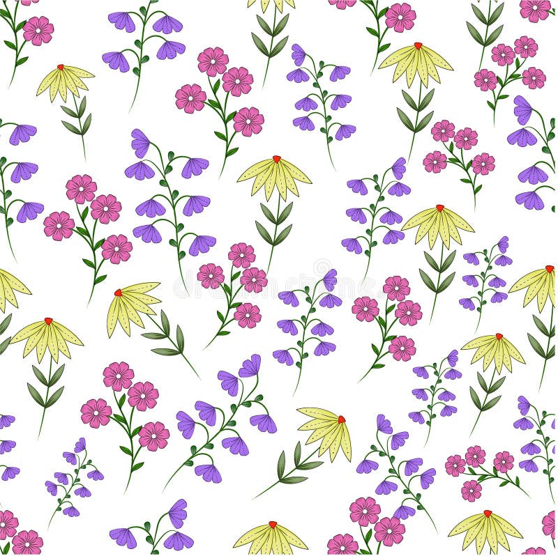 Seamless Pattern with Wildflowers Stock Illustration - Illustration of ...