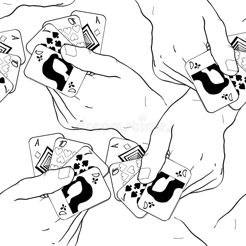 Seamless Pattern Coloring Playing Cards in the Hands . Vector Il Stock ...