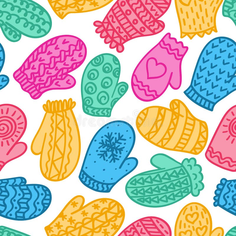 Seamless Pattern with Colour Mittens Stock Vector - Illustration of ...