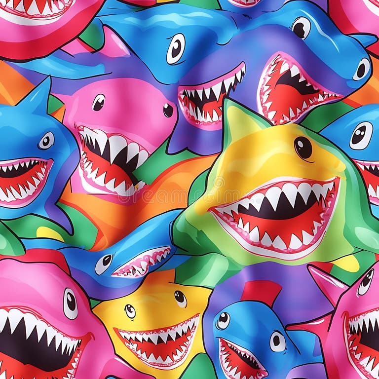 A Seamless Pattern of Colourful Sharks Stock Illustration ...