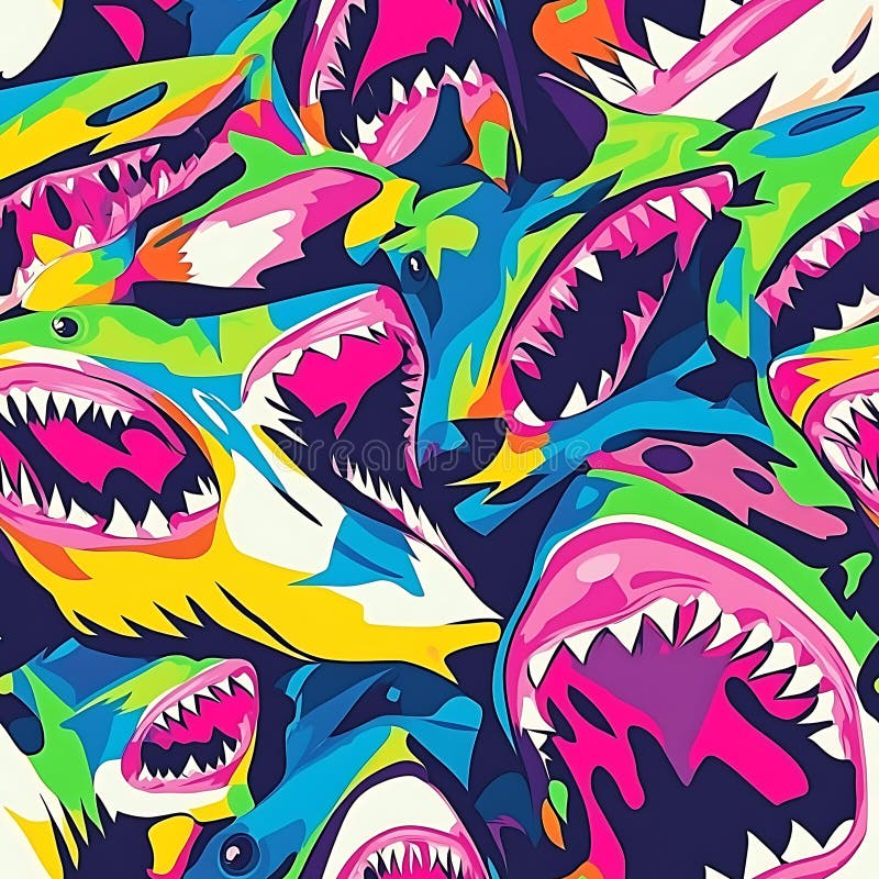 A Seamless Pattern of Colourful Sharks Stock Illustration ...