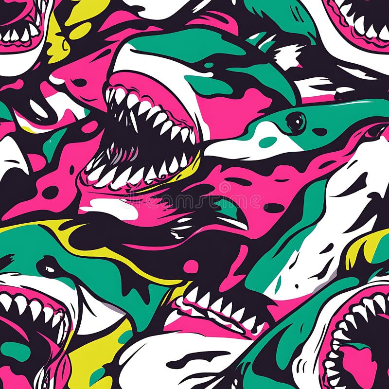 A Seamless Pattern of Colourful Sharks Stock Illustration ...