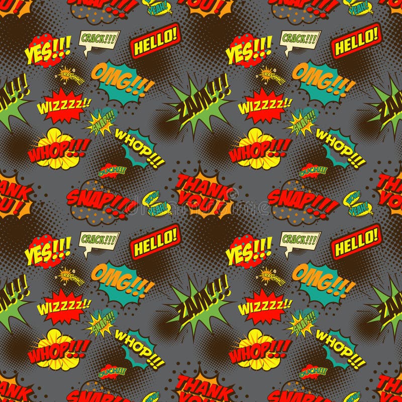 Seamless Pattern with Comic Style Phrases. Pop Art Style Quotes Stock ...