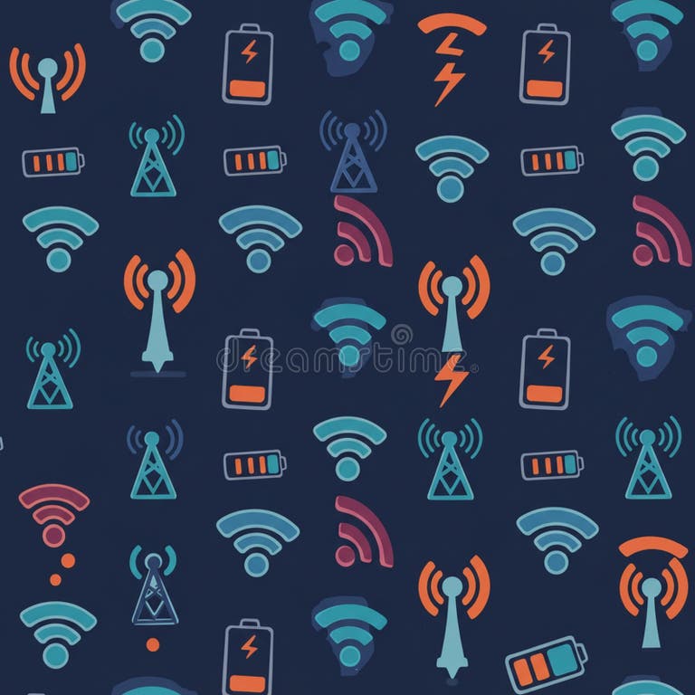 Seamless Pattern with Communication Icons on a Dark Blue Background ...