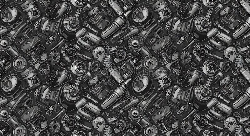 Seamless Pattern Composed of Various Mechanical Components, Including ...