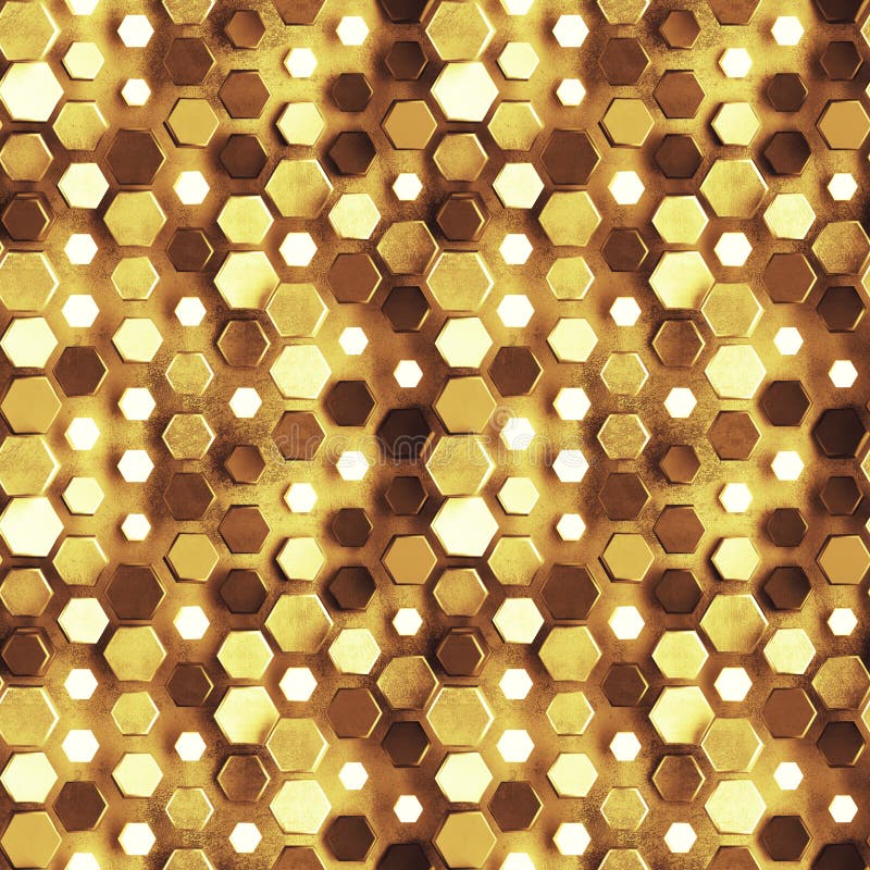 Seamless Pattern of Concrete and Yellow Illuminating Hexagons 3D Render ...