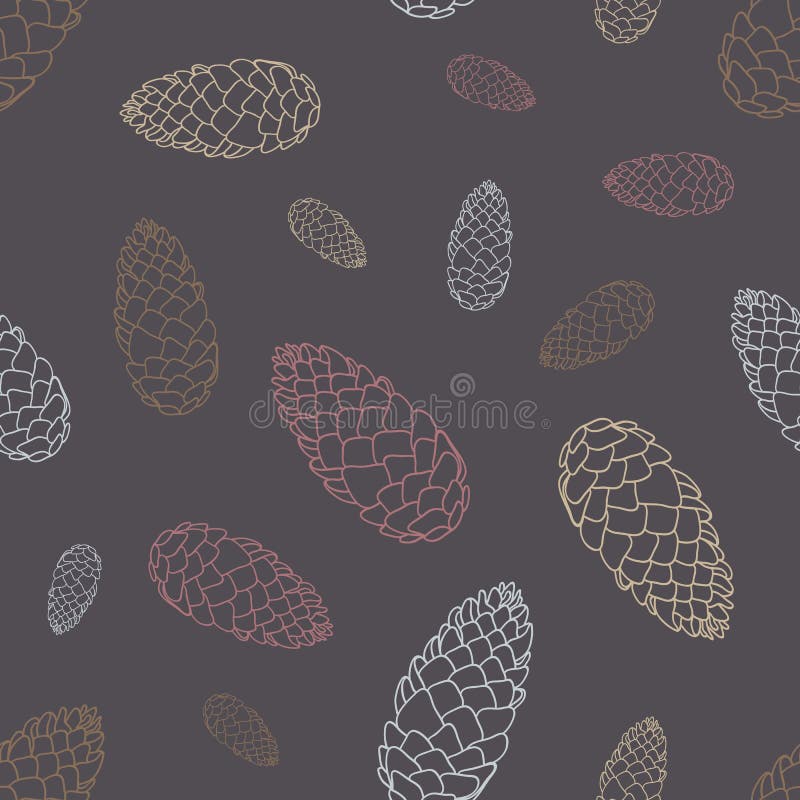 Seamless Pattern with Cones of Spruce. Linear Objects. Stock Vector ...