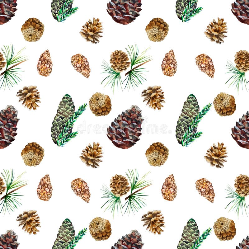Seamless Pattern Cones Watercolor. Illustration Stock Illustration ...