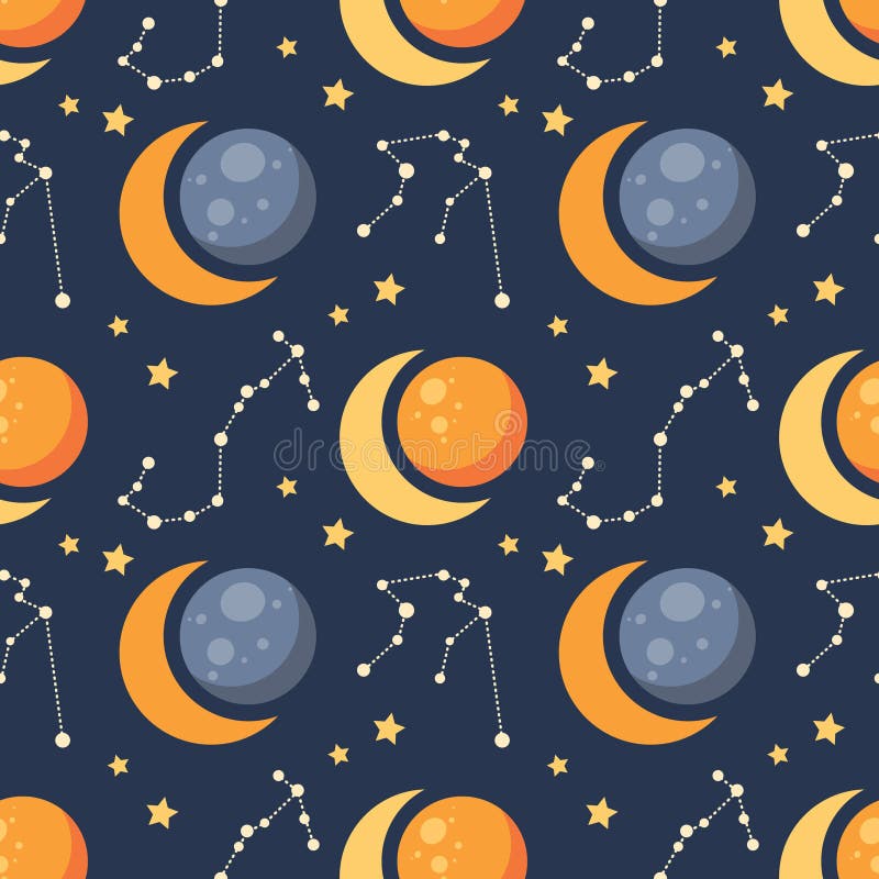Seamless Pattern, Constellations, Planet and Solar Eclipse Moon. Background for Children ...