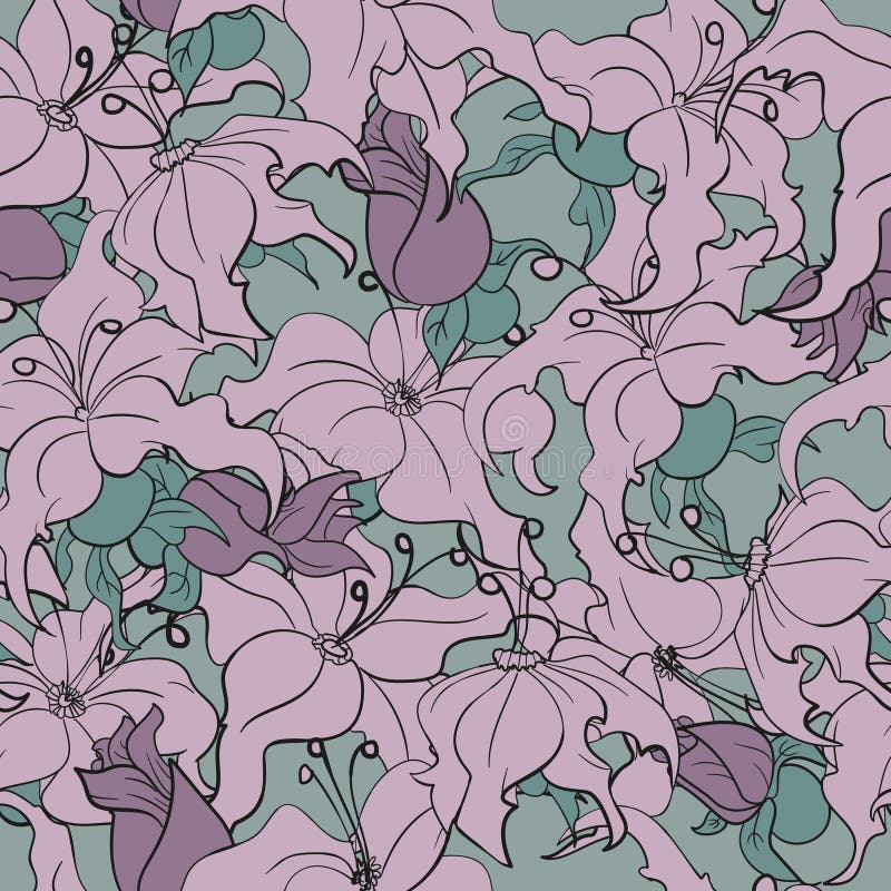 Seamless Pattern with Continuous Flowers Stock Vector - Illustration of ...