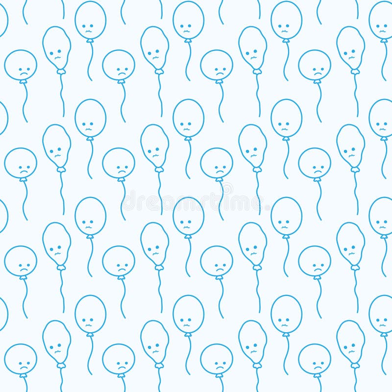 Seamless Pattern with Contour Drawing of Blue Monday Balloons with Sad ...