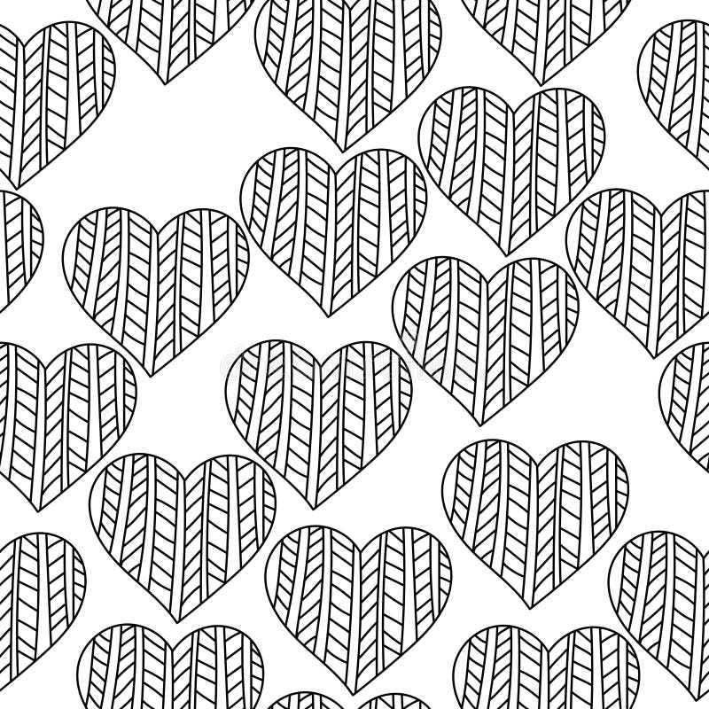 Seamless Pattern of Contour Hearts with Linear Zen Patterns, Heart ...