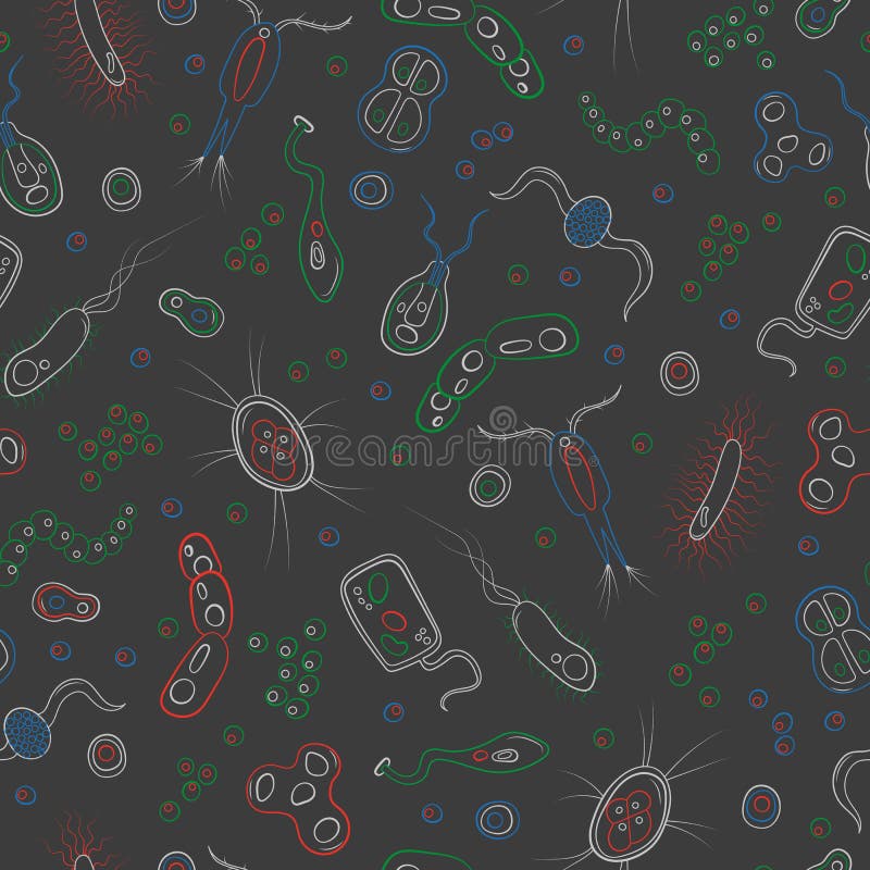 Seamless Illustration with Contour Images of Bacteria, Germs and ...