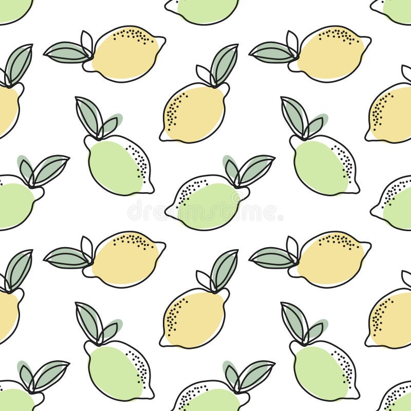 Seamless Pattern, Contour Lemons and Limes with Colored Spots on a ...