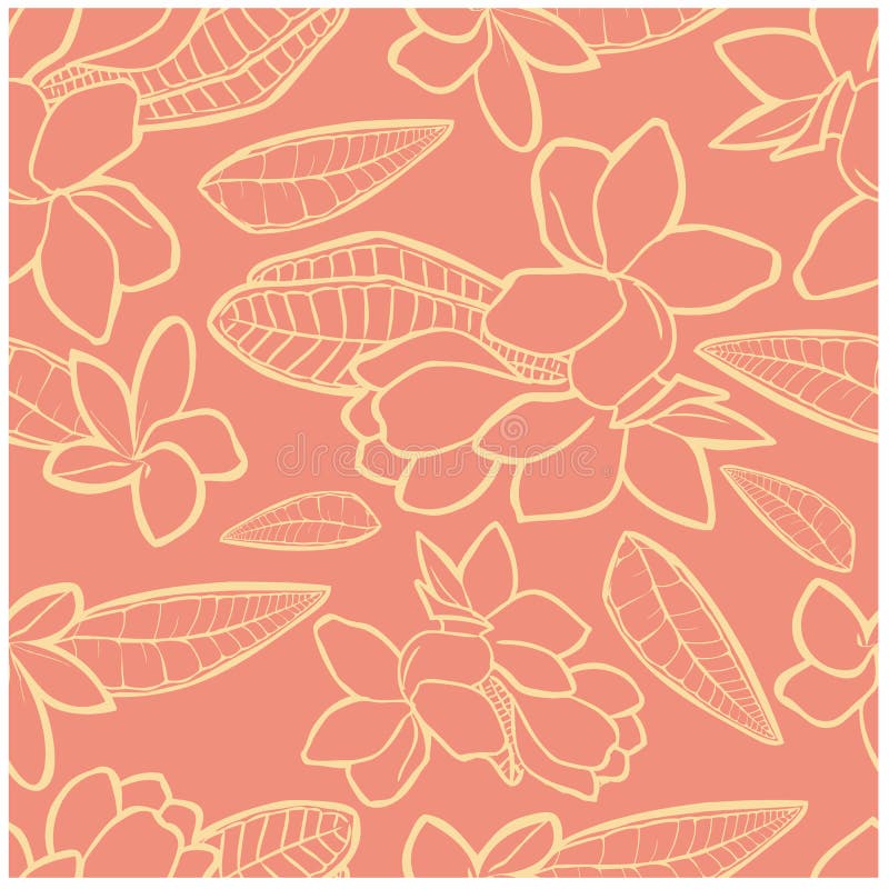 Seamless Pattern Contour Soft Pink and Orange Plumeria Tropical Flower ...