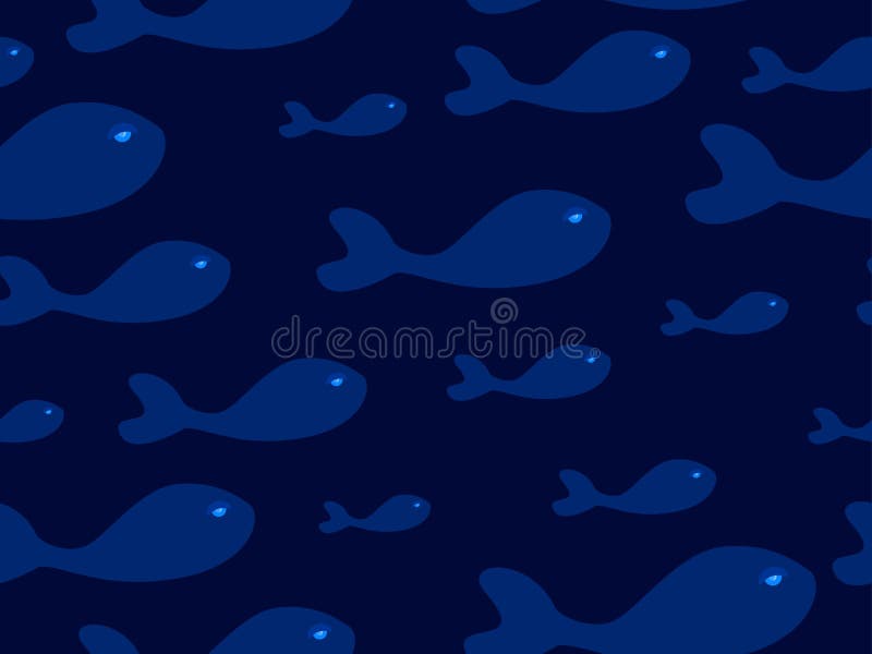 Seamless Pattern with the Contours of Fish on a Blue Background ...