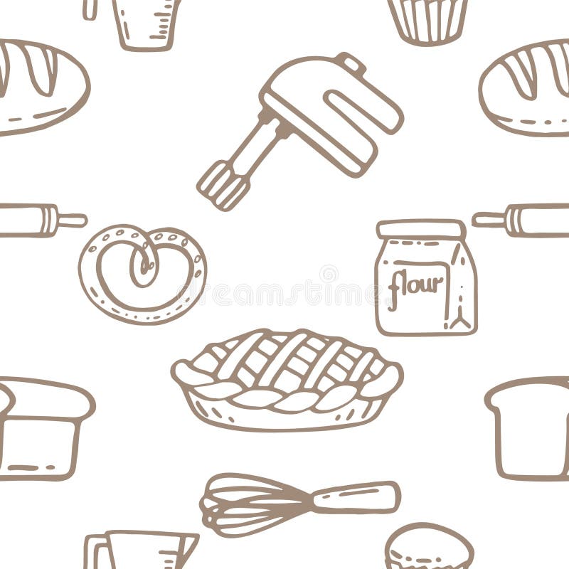 Seamless Pattern with Cooking Kitchen Symbols Doodle Style Vector ...