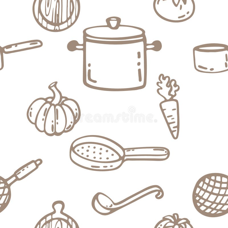 Seamless Pattern with Cooking Kitchen Symbols Doodle Style Vector ...