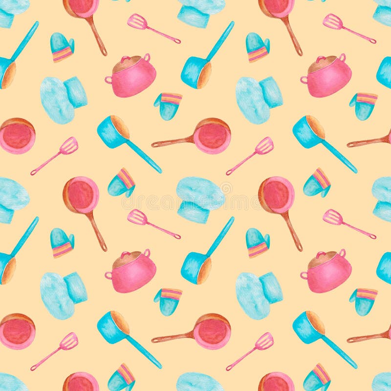 Watercolor Cooking Utensils Background Wallpaper Stock Illustrations ...