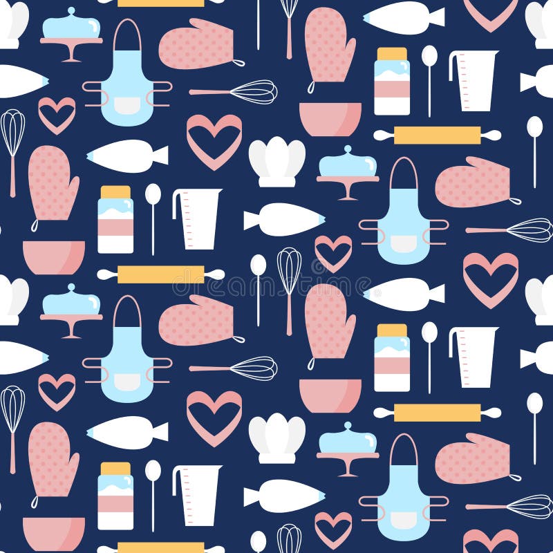 Seamless Pattern with Cookware Stock Illustration - Illustration of ...