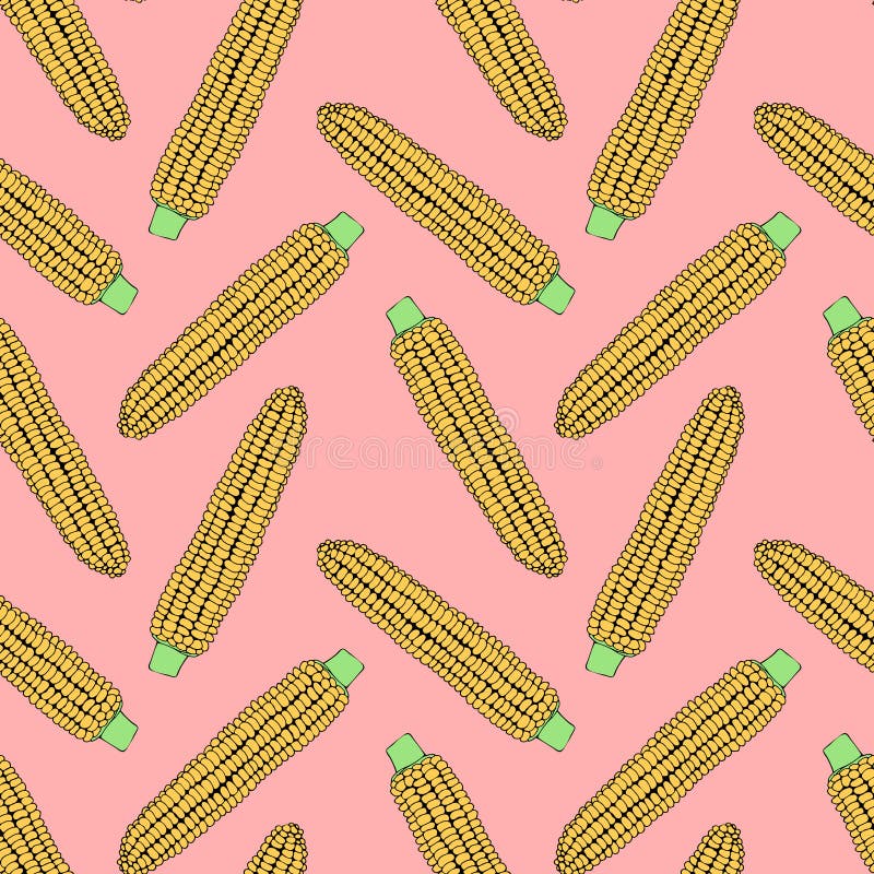 Seamless Pattern with Corn - Black Outline Doodle Stock Vector ...