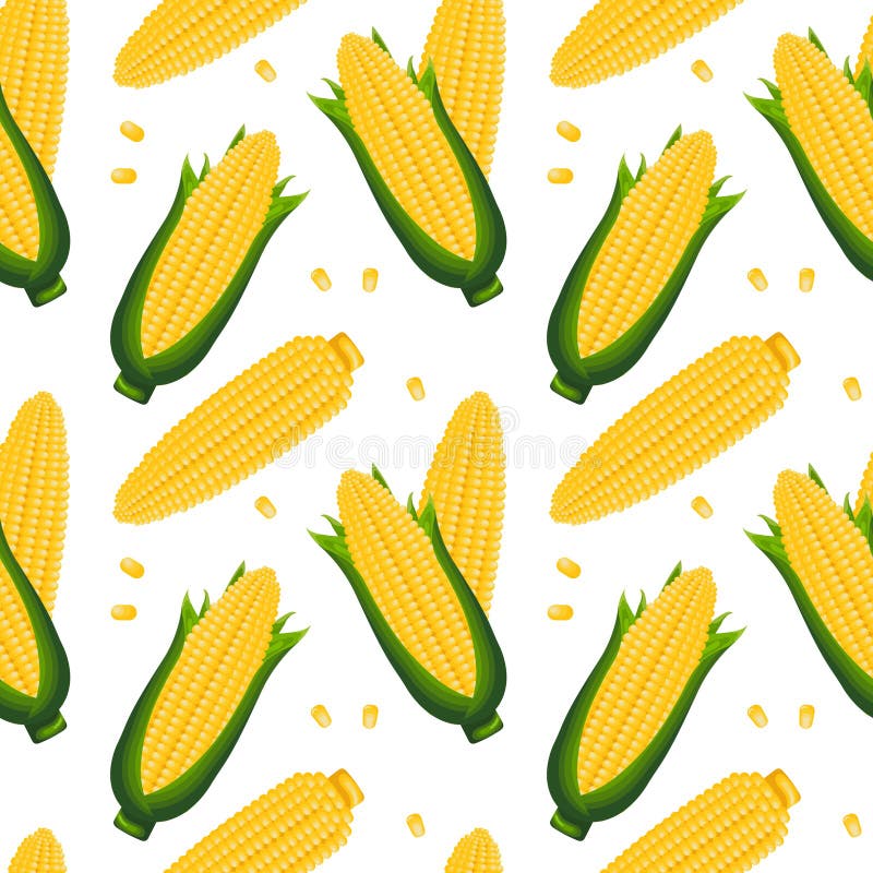 Seamless Pattern, Corn on the Cob with Leaves and Corn Kernels ...