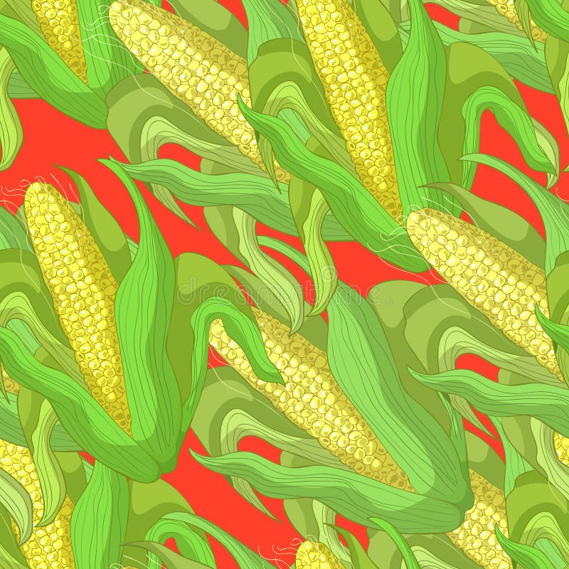 Seamless Pattern Corn in the Cob with Leaves. Vector Stock Vector ...