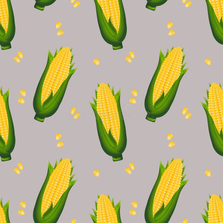 Seamless Pattern, Corn Cobs with Leaves and Corn Kernels. Agriculture ...
