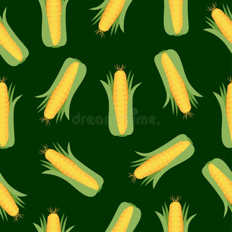 Seamless Pattern with Corn Cobs with Yellow Corn Grains and Green ...