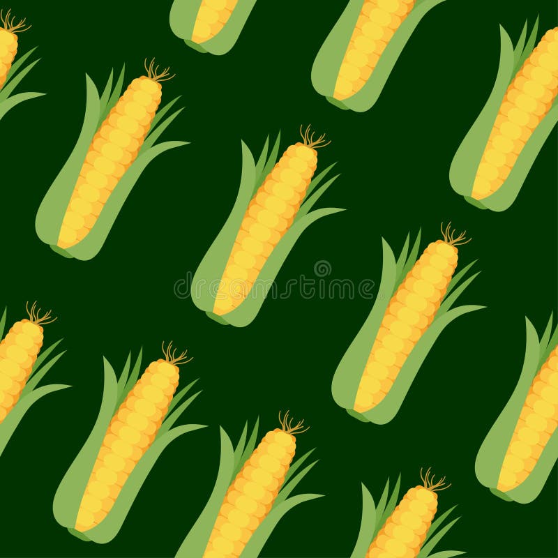 Seamless Pattern with Corn Cobs with Yellow Corn Grains and Green ...