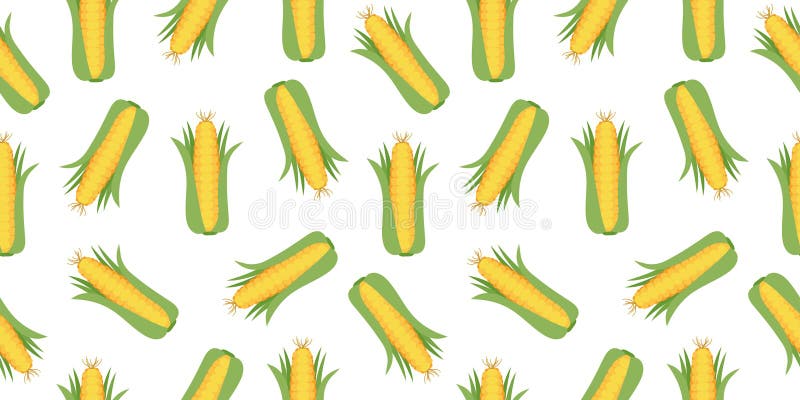 Seamless Pattern with Corn Cobs with Yellow Corn Grains and Green ...