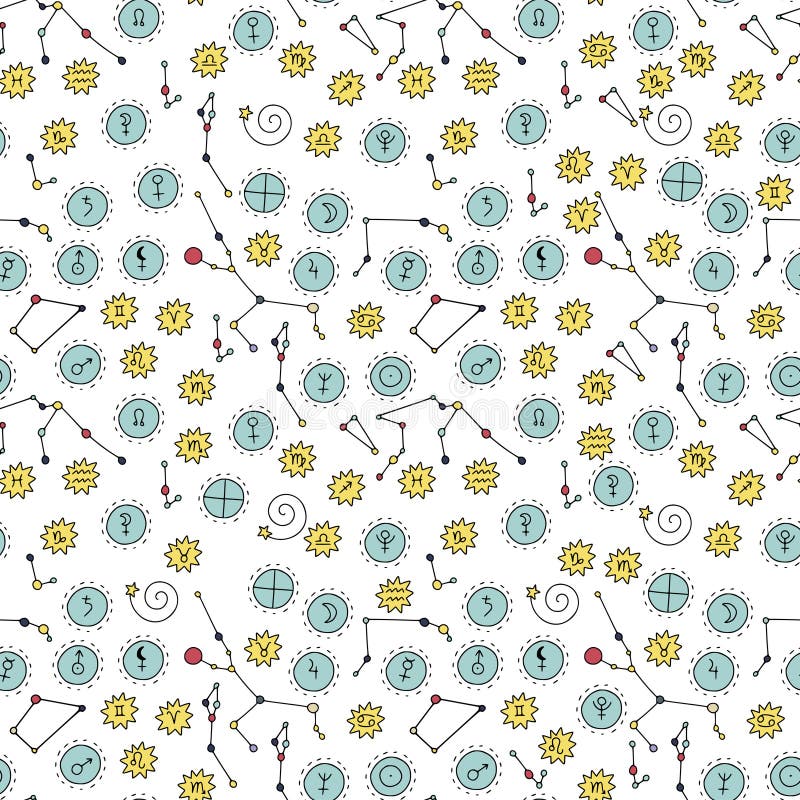 Seamless Pattern with Cosmos Doodle Illustrations. Stock Vector ...