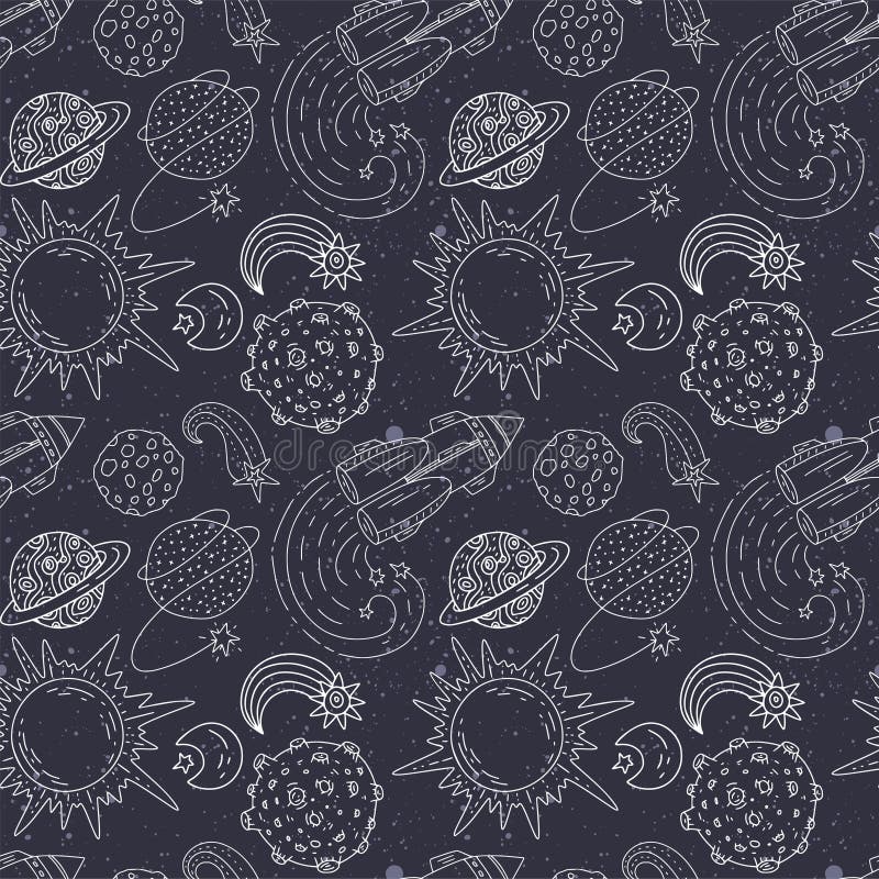 Seamless Pattern with Cosmos Doodle Illustrations. Stock Vector ...