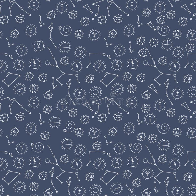 Seamless Pattern with Cosmos Doodle Illustrations. Stock Vector ...