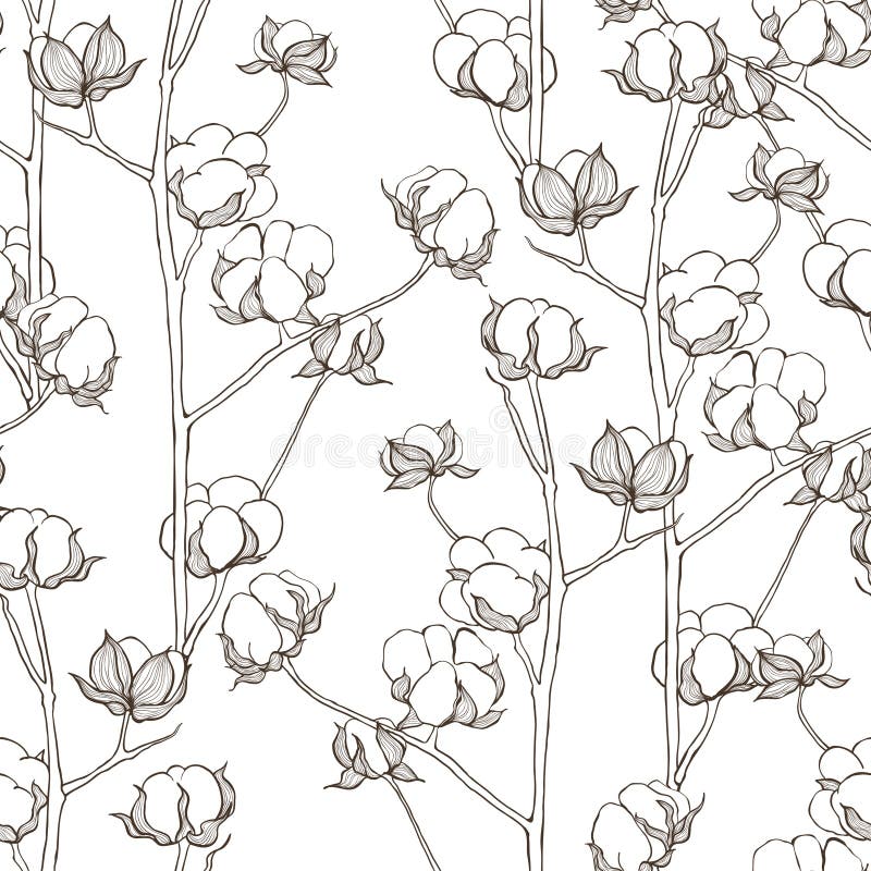 Seamless Pattern with Cotton Branches. Vector Vintage Background Stock ...