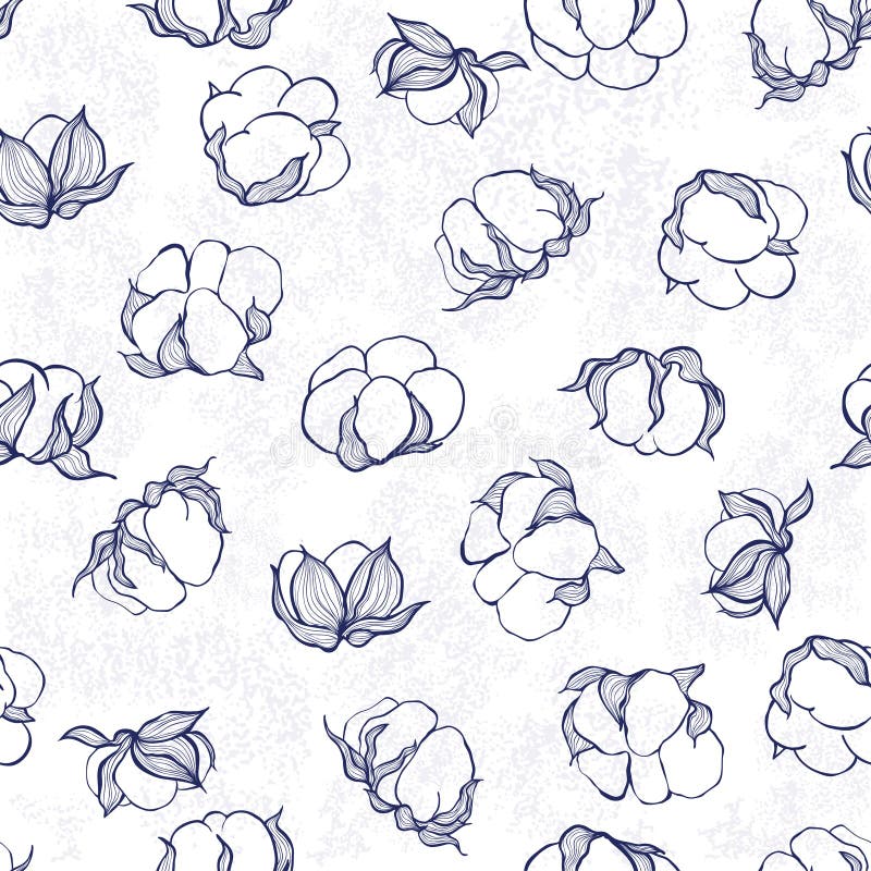 Seamless Pattern with Cotton. Vector Monochrome Background. Stock ...
