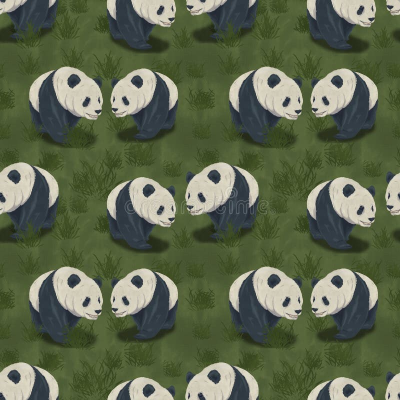 Seamless Pattern with Couples of Panda Bears and Watercolor Texture ...