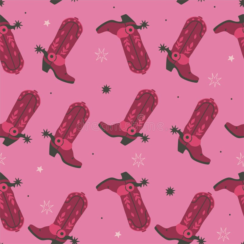 Seamless Pattern with Cowboy Boots in Pink Colors. Vector Graphics ...