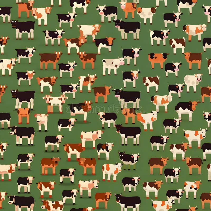Seamless Pattern with Cows on Green Background. Vector Illustration ...