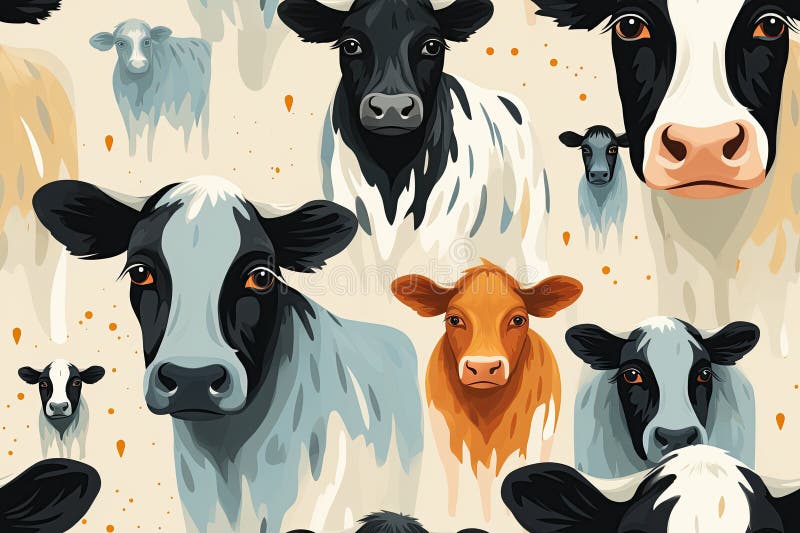 Seamless Pattern with Cows on White Background Stock Illustration ...