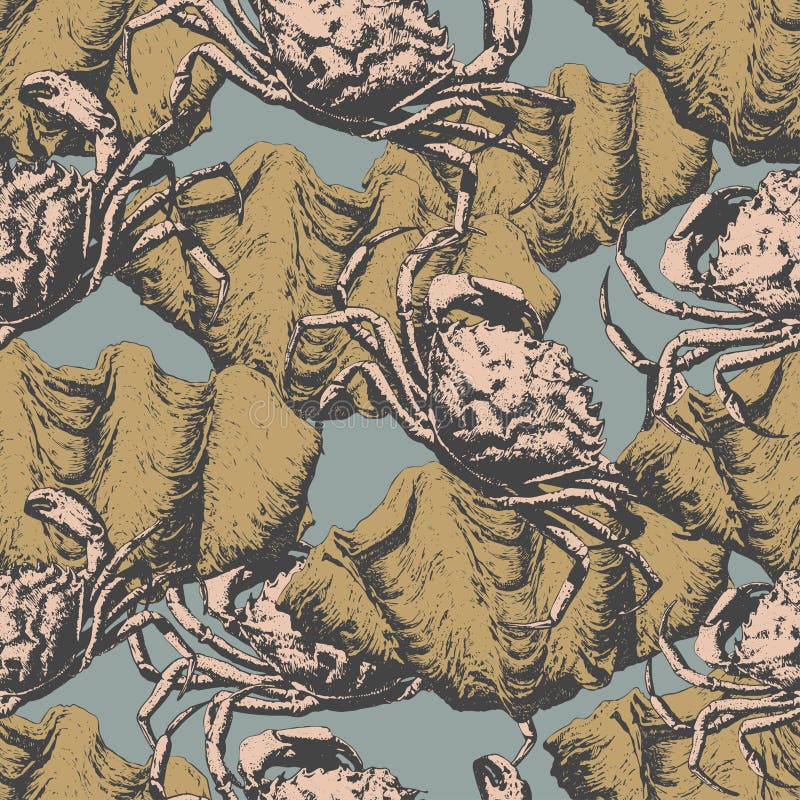 Seamless Pattern with Crabs and Shells Stock Vector - Illustration of ...
